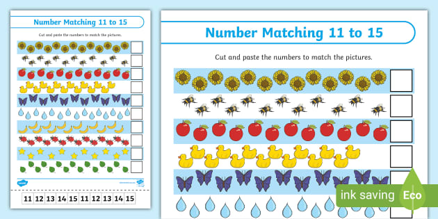 Number Matching Cut and Paste (11-20) Worksheet - Twinkl