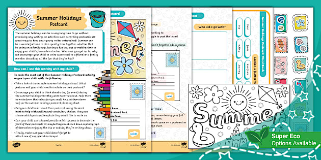 Summer Holidays Postcard - Worksheets - KS1 - Twinkl