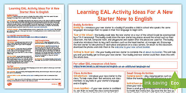 Learning EAL Activity Ideas For a New Starter New to English