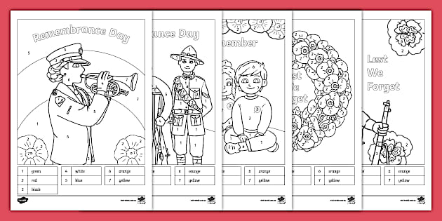 Remembrance Day Colour by Number Pack (teacher made) Remembrance Day Colour by Number Pack (teacher made)