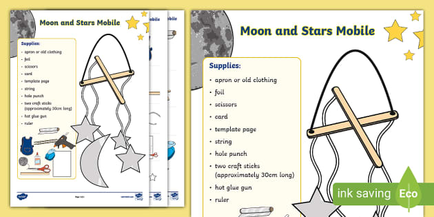 Moon and Stars Mobile Craft (teacher made) - Twinkl