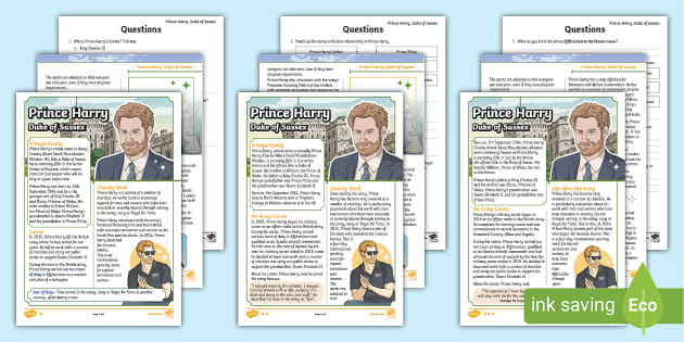 LKS2 Prince Harry, Duke of Sussex Differentiated Reading Comprehension