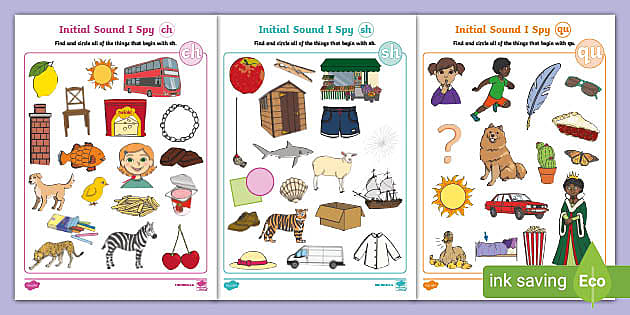 Initial Sounds I Spy Digraphs ch, sh, qu Activity Pack