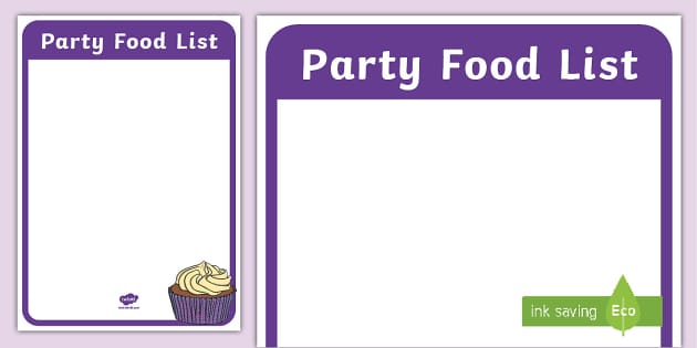 Editable Birthday Party Food List (teacher made) - Twinkl