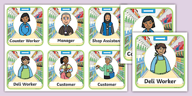 The Supermarket Aistear Role Play Badges - Twinkl