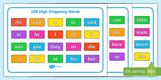 100 High Frequency Words on Multicoloured Bricks Word Mat