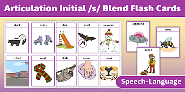 Articulation Initial /s/ Blend Words Flash Cards for SLP