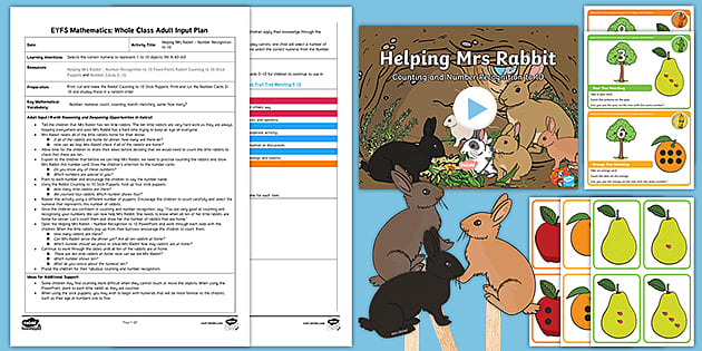 EYFS Maths: Helping Mrs Rabbit - Number Recognition to 10 Whole Class Adult