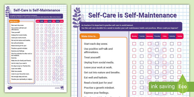Self-Care (Checklist for Teachers) (teacher made) - Twinkl