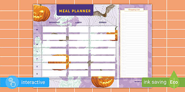 Halloween Theme Weekly Meal Planner | Twinkl Busy Bees