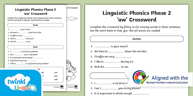 Linguistic Phonics Phase 2 aw crossword (Teacher-Made)