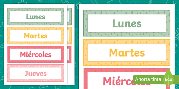 Etiquetas: Días de la Semana - Versión Gotitas de Agua