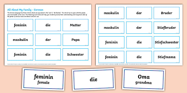 All About My Family German - Matching Cards - Twinkl