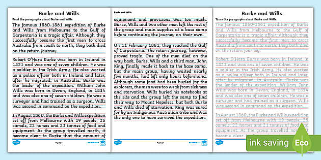 Burke and Wills Handwriting Practice Worksheets - Twinkl