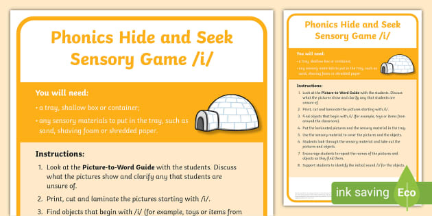 Phonics 'Hide and Seek' Sensory Activity - /i/ - Twinkl