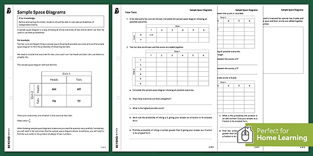  Sample Space Diagrams Worksheet KS3 Maths Beyond