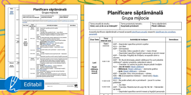 FREE! - Păsări călătoare – Model de planificare săptămânală