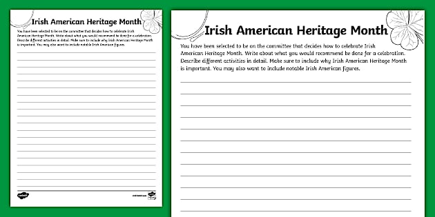 Irish American Heritage Month Writing Prompt (teacher made) Irish American Heritage Month Writing Prompt (teacher made)