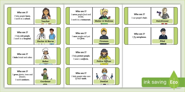 Who Am I? Guessing Game Jobs and Occupations (teacher made)