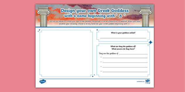 Design a Greek Goddess Beginning with A Worksheet - Twinkl