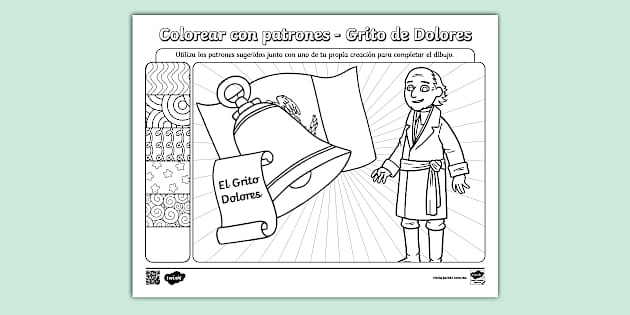 Hoja de actividad: Colorear con patrones - Grito de Dolores