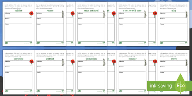 Anzac Day Word Wall Worksheets (teacher made) - Twinkl