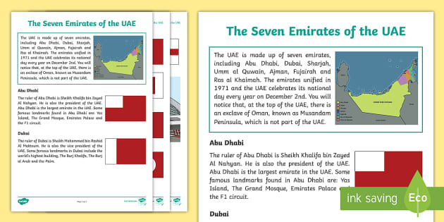 The Seven Emirates of the UAE Fact Sheet (teacher made)