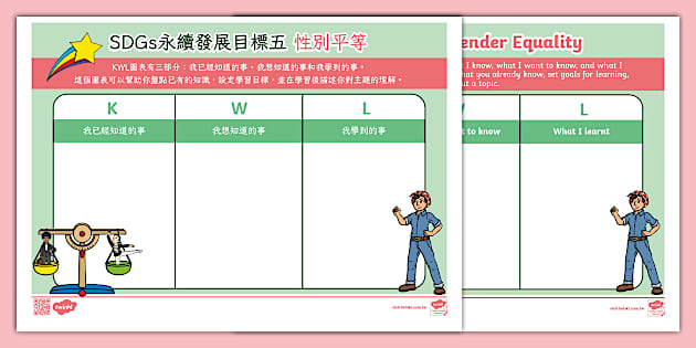 SDGs KWL Chart：Gender Equality ｜中英雙語 - Twinkl