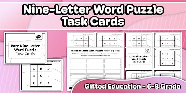 Rare Nine-Letter Word Puzzle Task Cards for Gifted