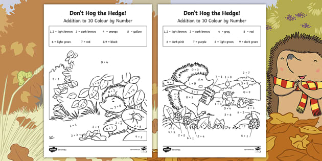 Don't Hog the Hedge! Addition to 10 Colour by Number