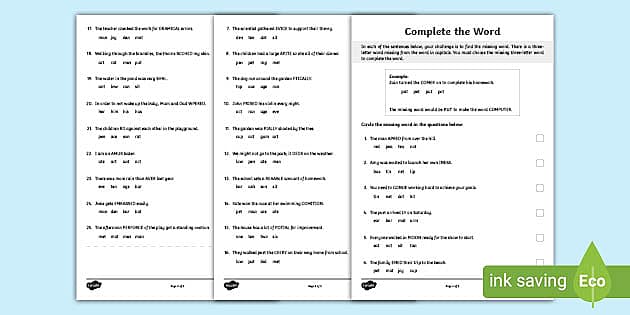11+ Verbal Reasoning: Complete the Word (teacher made)