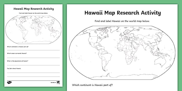 Hawaii on World Map Activity Worksheet (teacher made)