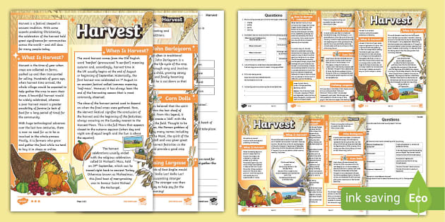 UKS2 Harvest Differentiated Reading Comprehension Activity