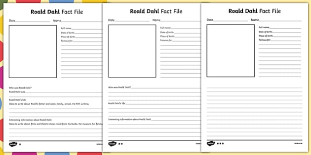 Roald Dahl Differentiated Fact File Worksheet / Activity Sheet
