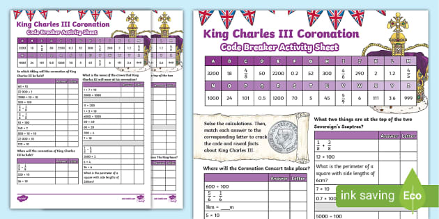 👉 Y4 King Charles III Coronation Maths Code Breaker