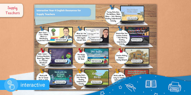 Interactive Year 4 English Resources for Supply Teachers