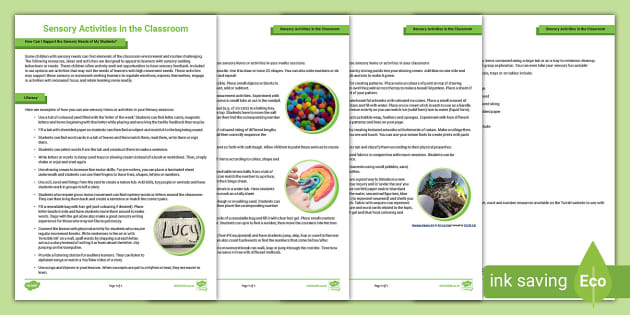 Sensory Activities in the Classroom - Teacher Information