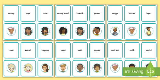 Indonesian Feelings and Emotions Matching Cards