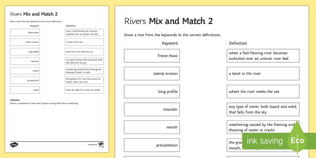 Rivers Mix and Match 2 Worksheet / Worksheet