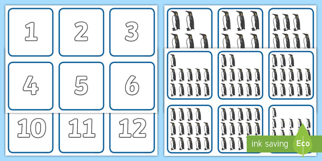 Penguin Themed 1-20 Number and Quantity Matching Cards Worksheet ...