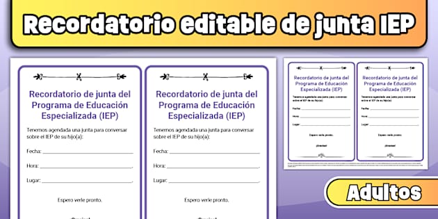 Notas editables de recordatorio de junta IEP