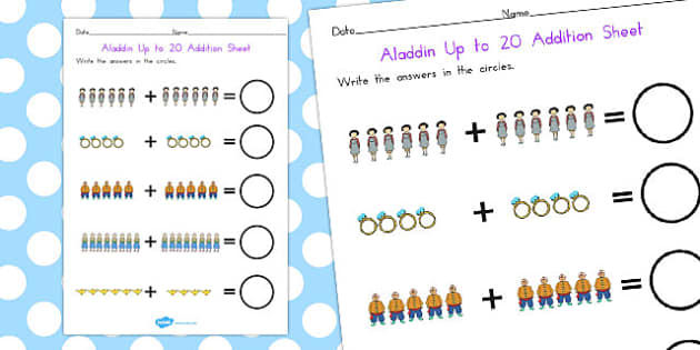 Aladdin Up to 20 Addition Sheet (teacher made) - Twinkl