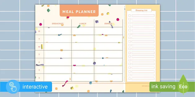 Paper & Party Supplies Weekly Meal Planner Confetti Templates etna.com.pe