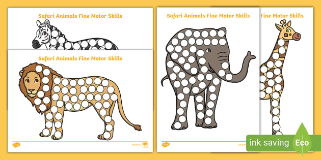 Safari Animals Button Placing Fine Motor Skills Activity