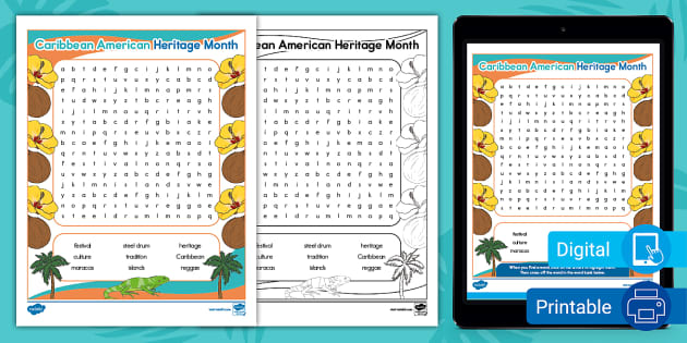 Caribbean American Heritage Month Word Search for K-2nd