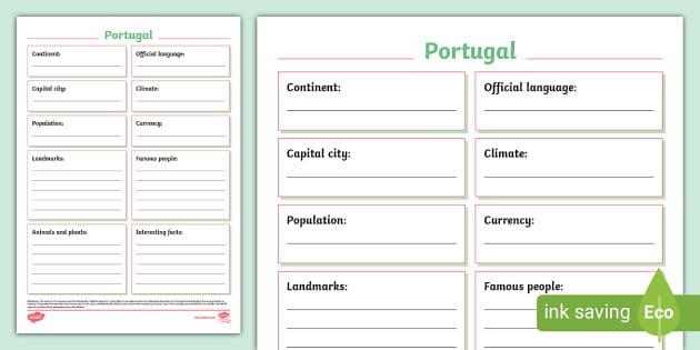 Portugal Fact File Template, Portugal (creat de profesori)