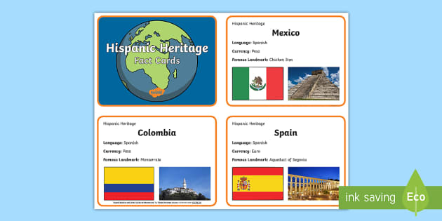 Hispanic Heritage Country Fact Cards | Grades K-5 | Twinkl