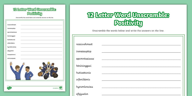 12 Letter Long Words: Positivity Word Unscramble Activity