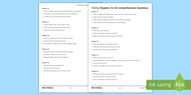 Skellig Chapters 31 - 40 Comprehension Questions - Twinkl