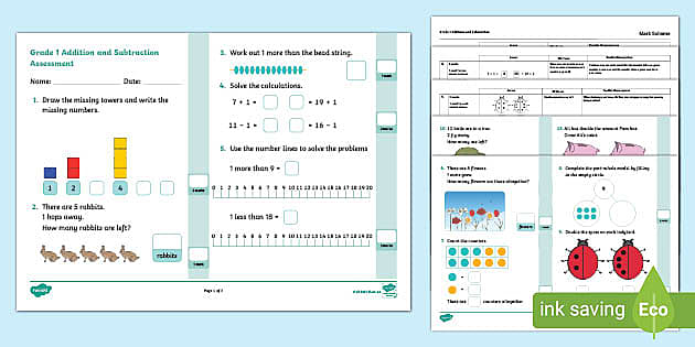 Grade 1 Addition And Subtraction Assessment Teacher Made 